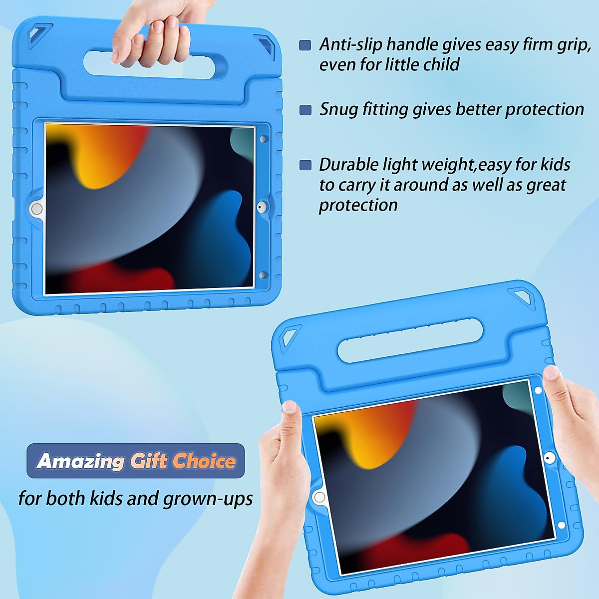 LTROP Kids Case for iPad 9th/ 8th/ 7th Generation (2021/2020/ 2019), iPad 10.2 Case for Kids, Shockproof Handle Stand Case for iPad 9/8/ 7 Gen 10.2 Inch - Blue