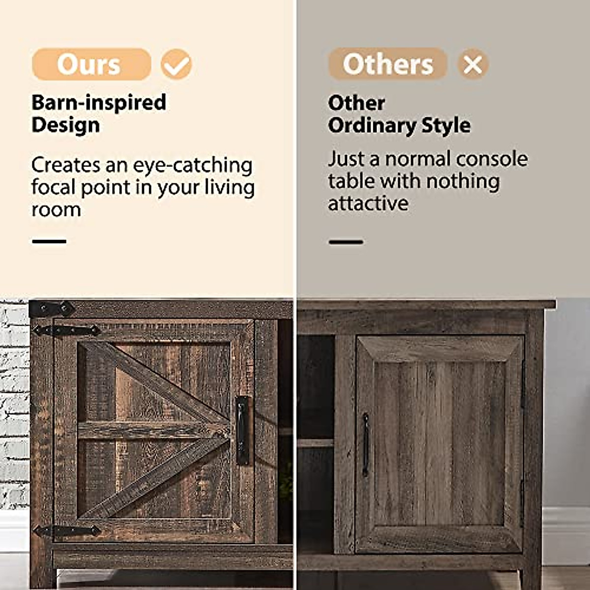 T4TREAM Farmhouse TV Stand for TVs Up to 75 inches, Wood Barn Door Media Television Console Table with Storage Cabinets, Easy Assembly Modern Entertainment Center for Living Room, Dark Rustic Oak