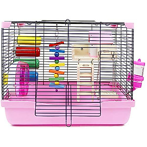 Hamster Cage | Dwarf Hamster Habitat with Exercise Wheel, Water Bottle & Accessories | 18" L x 12.5" W x 13.5" H by GalaPet