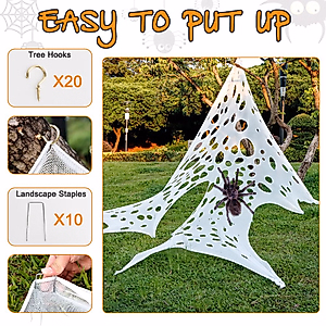 AKEROCK Giant Spider Webs Halloween Decorations Outdoor, Stretchy Gauze Cobwebs, Cut-Your-Own Fake Spider Webbing for Halloween Decor Outside House - White