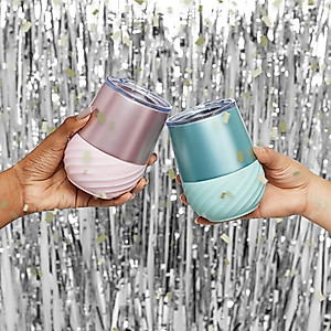 Ello Clink 12oz Vacuum Insulated Stainless Steel Wine Tumbler with Built-in Silicone Protection Coaster, Stemless Wine Cup, Coffee, Tea, Champaign, Cocktail, Yucca