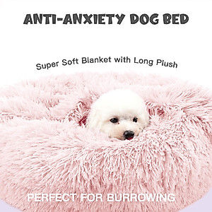 Himax Dog Beds for Small Dogs&Cats, Comfort Dog Bed with Blanket Attached, Calming Anti-Anxiety Fluffy Dog Bed Washable (20"/26"/35") Pink
