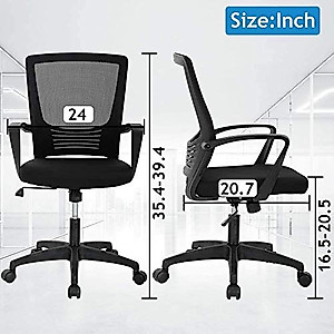Ergonomic Office Chair with Lumbar Support Desk Chair, Task Chair with Armrest Mesh Chair Back Support, Mid Back Computer Chair Adjustable Swivel Executive Chair Comfortable Home Study Chair, Black