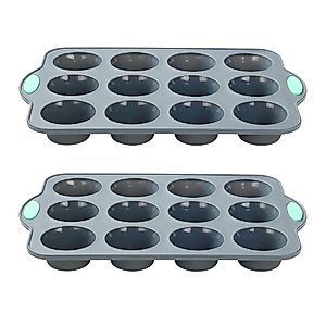 To encounter Silicone Muffin Pan, 2 Pack 12-Cup, Nonstick Baking Cups, BPA Free Cupcake Pan with Metal Reinforced Frame More Strength