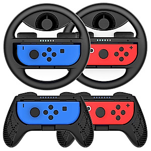 Grip for Switch Controller - 4 Pack Racing Steering Wheel Switch Controller Game Grip Handle Kit Fit for Switch Joycon Controllers (Black)