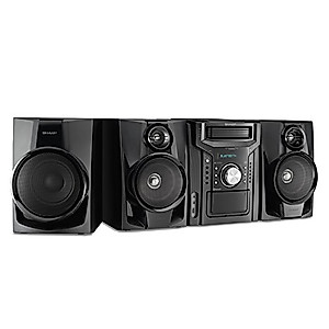 Sharp CD-BHS1050 350W 5-Disc Mini Shelf Speaker/Subwoofer System with Cassette and Bluetooth, AM/FM Digital Tuner, USB Port for MP3 Playback, 350W RMS Power Output and 875W Peak Power, Remote Included