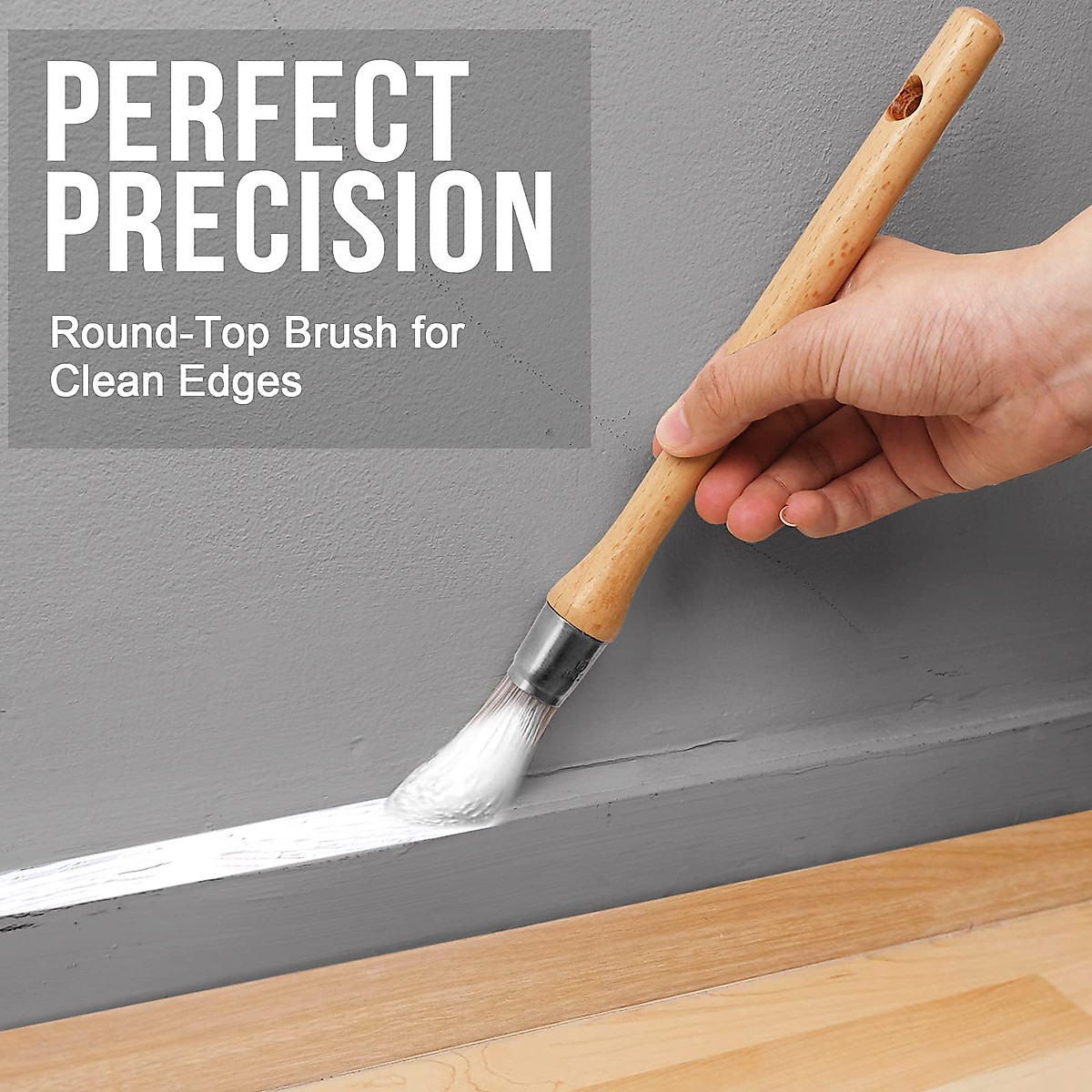 WRAPXPERT Trim Paint Brush,11" Long Handle Edge Painting Tool Kit,Round Trim Brushes for Corner,Touch UPs,Artwork,House Wall Edges 3-Pack