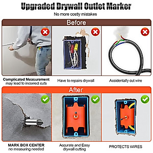 Dreyoo 6 Pack Outlet Marker for Drywall, Blind Mark Dry Wall Electrical Box Locator Tool for Drywall Installation, Drywall Outlet Markers with Metal Tip for Single Gang Outlets Box Wire Protection