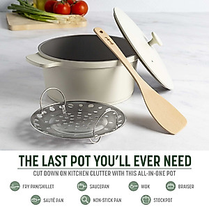 Goodful All-In-One Pot, Multilayer Nonstick, High Performance Cast Dutch Oven With Matching Lid, Roasting Rack And Turner, Made Without PFOA, Dishwasher Safe Cookware, 4.7-Quart, Linen