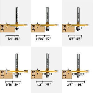 XDENGP Rabbet Router Bit Set 1/4 Shank, Rabbeting Router Bits 1pcs with 6 Bearings for Interchangeable and Adjustable Multi Depths Cutter 1/8", 1/4", 5/16", 3/8", 7/16", 1/2"
