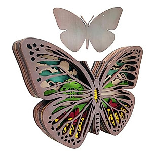 Wooden Animals Light, 3D Multi-layer Wooden Carving Light, Durable Wooden Butterfly Lights, Portable Wood Carved Lamp, Woodcarving Animal Crafts Glowing Butterfly Decor for Desktop Living Room Bedroom