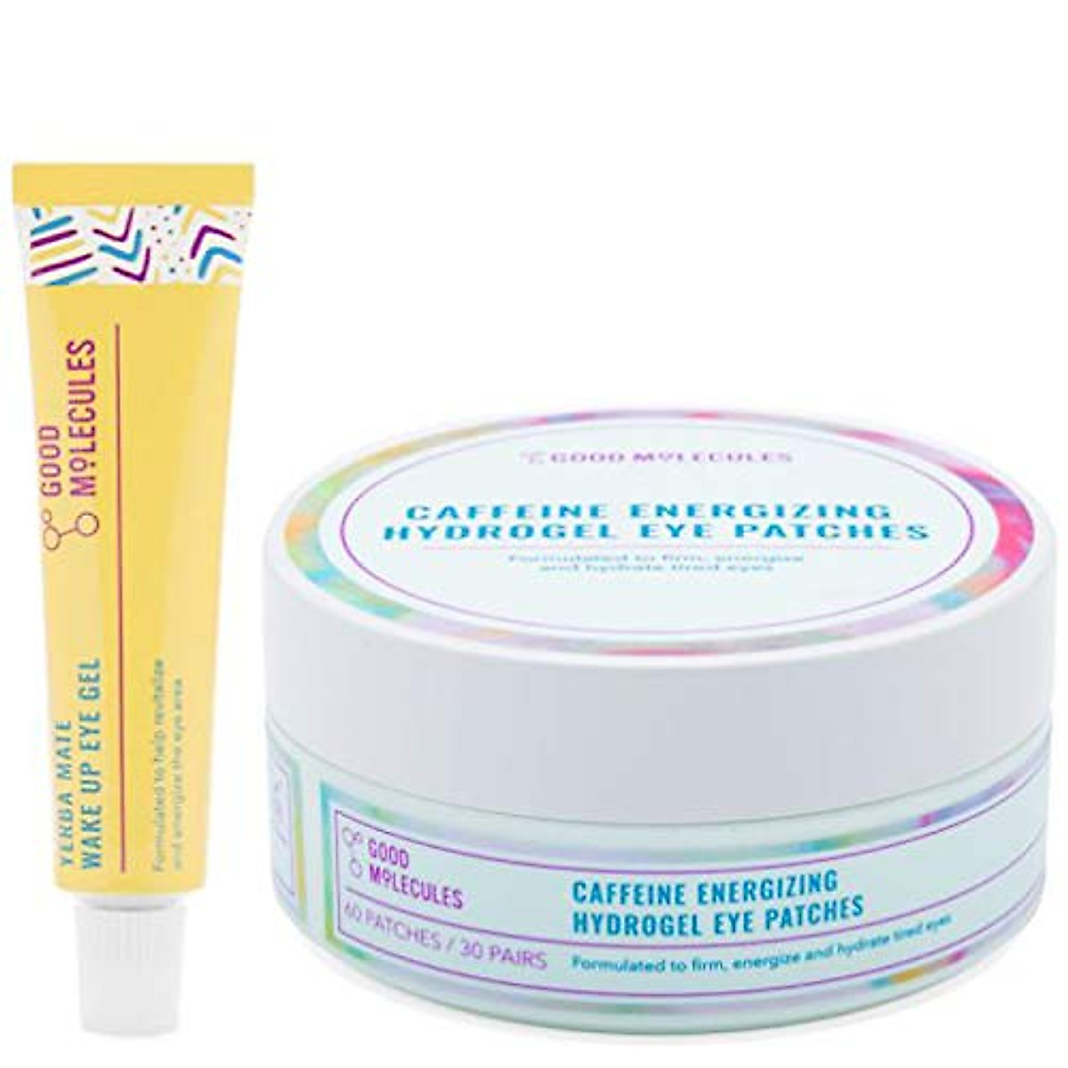 Good Molecules Energizing Eye Kit! Includes Caffeine Energizing Hydrogel Eye Patches and Yerba Mate Wake Up Eye Gel! Under Eye Cream And Eye Patches Reduce Puffiness, Brighten And Hydrate Skin!