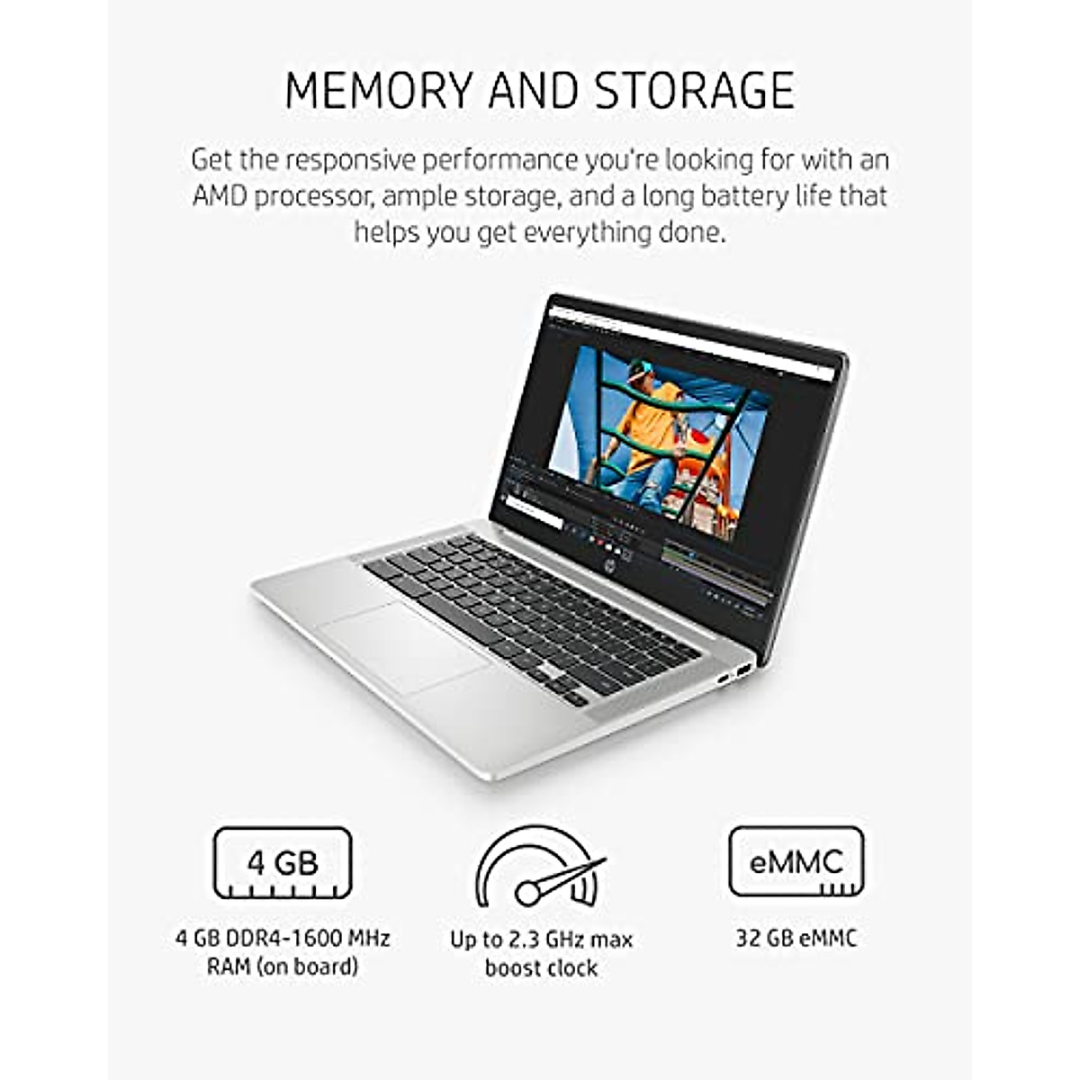 HP Chromebook 14a Laptop, AMD 3015Ce Processor, 4 GB RAM, 32 GB eMMC Storage, 14-inch Micro-Edge HD Display, Google Chrome OS, Anti-glare Screen, Long-Battery Life (14a-nd0010nr, 2021, Mineral Silver)