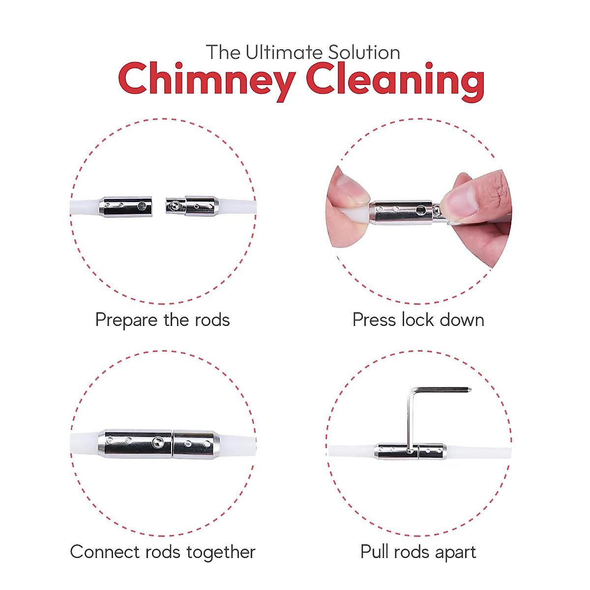 Morinoli 39 Feet Chimney Sweep Kit, Chrome Button Locking System, Chimney Cleaning Kit, Chimney Brush, Chimney Cleaning Tool, Chimney Cleaning System with 12 Flexible Chimney Rods