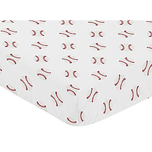 Sweet Jojo Designs Red and White Baby or Toddler Fitted Crib Sheet for Baseball Patch Sports Collection