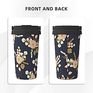 WANGXUEE Rose Floral Pattern Flower Drawn Print 500ml Stainless Steel Travel Tumbler Double Wall Vacuum Insulated Coffee Mug