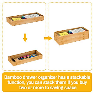 Utensil Organizer Silverware Drawer Organizer-Stackable Bamboo Flatware Caddy Cutlery Holder, Wooden Storage Boxes Tray for Bedroom,Office, Bathroom, Vanity & Garage Tool Organization(15"6"2.5")