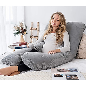 AngQi 60 inch Pregnancy Pillow U Shaped, Full Body Pillow for Pregnant Women/Side Sleepers, Maternity Pillow with Velvet Cover, Gray