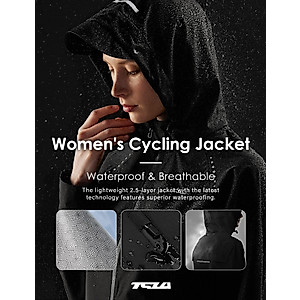 TSLA Women's Cycling Windbreaker Jacket, Waterproof Running Workout Rain Jackets, Packable Reflective Hiking Hoodie, Cycling Black, Small