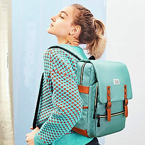 Modoker Vintage Women Laptop Backpack with USB Charging Port, School College Backpack for Women Men Fashion Backpack Fits 15.6Inch Notebook, Slim Casual Travel Daypack Bookbag Green