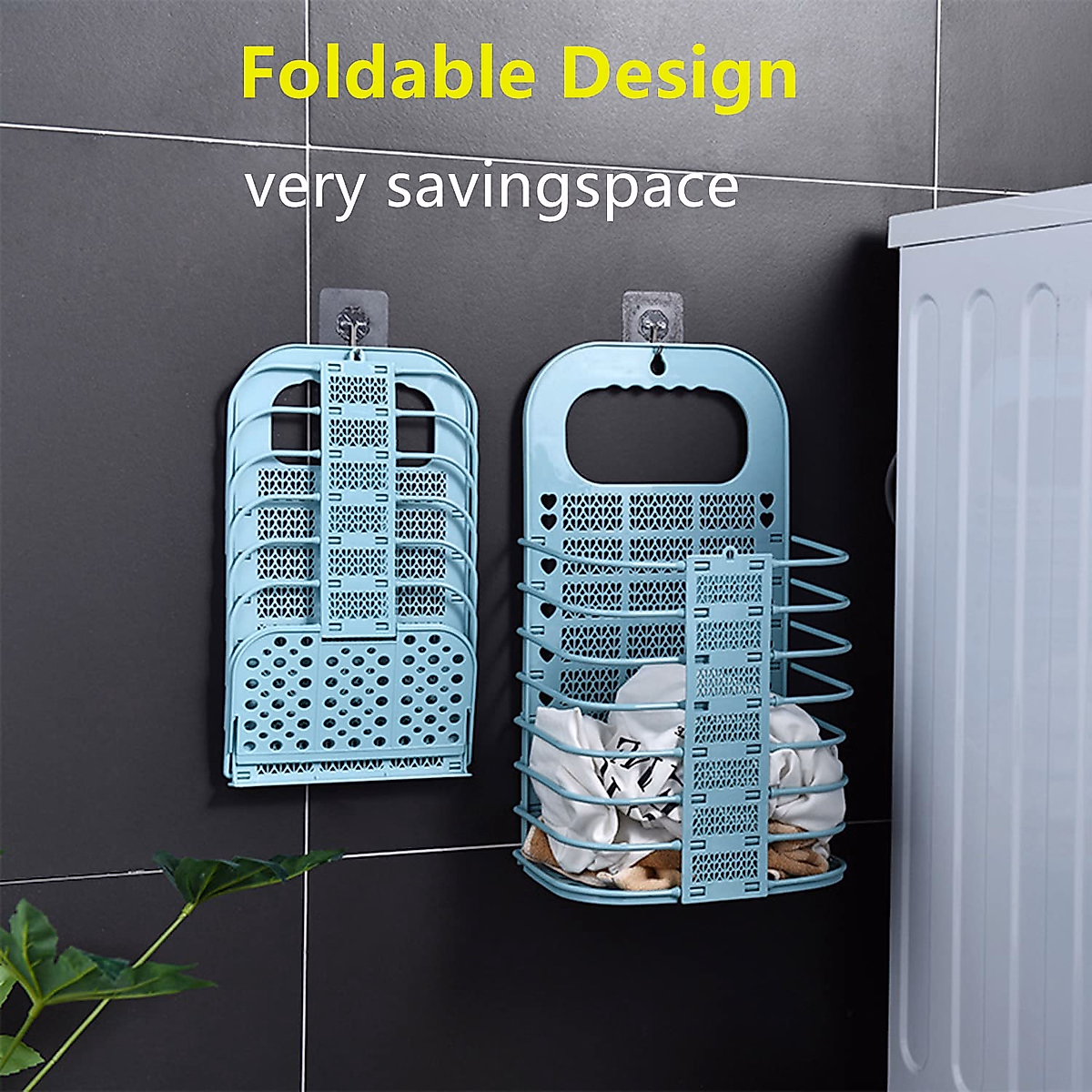 SUTENI Collapsible Laundry Basket Hanging Laundry Basket with Handle Storage Basket Plastic Dirty Laundry Basket for Organizing Home, Clothes, Towels,College Dorm (White)