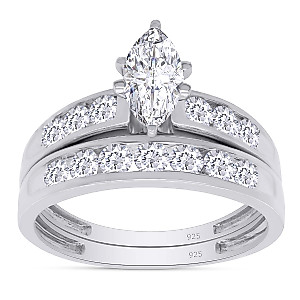 AFFY Marquise & Round Cut White Cubic Zirconia Wedding Ring Set in 925 Sterling Silver (2.00 cttw) Ring Size-13