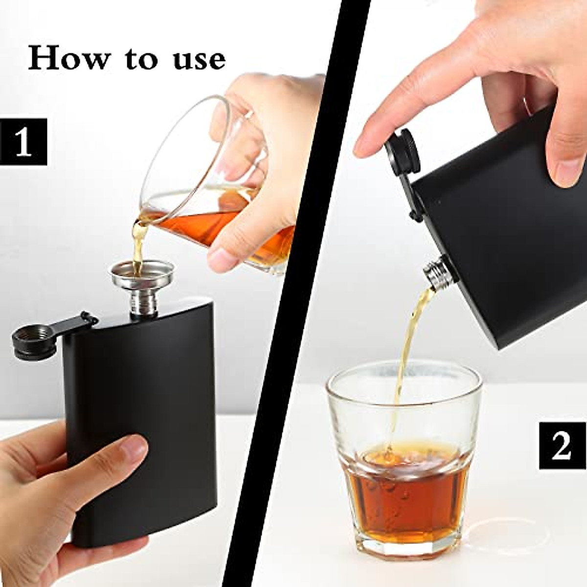 Vethwal 6Oz, 8Oz, 12Oz Stainless Steel Black Hip Flask set Leakproof Flask with Free Bonus Funnel Great Groommans or Bridal Wedding Gift, Set of 3