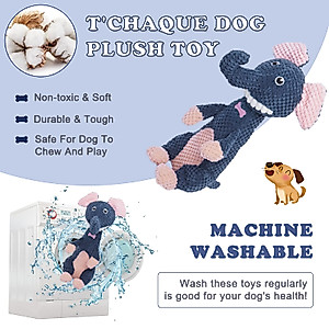 T'CHAQUE Funny Stuffed Dog Squeaky Toy, Soft Puppy Teething Chew Toy Reduce Boredom and Anxiety, Pet Plush Toys with Inner Squeaker, Tug of War Interactive Gift for Small to Large Dog Breed, Elephant