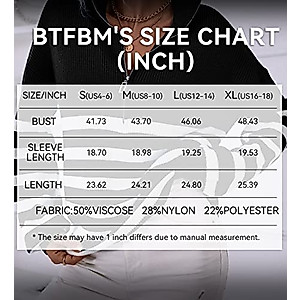 BTFBM Women 2023 Casual Long Sleeve Zip Striped Pullover Sweaters V Neck Collar Ribbed Knit Fall Winter Slouchy Jumpers (Striped Black, Large)