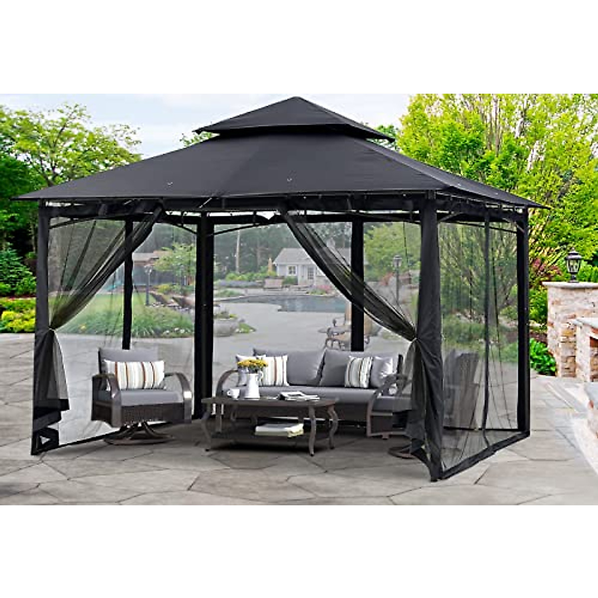 MASTERCANOPY Outdoor Garden Gazebo for Patios with Stable Steel Frame and Netting Walls (10x10,Black)