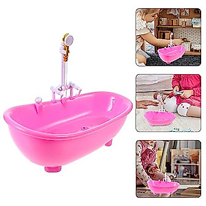 Toyvian Bathtub for Dolls Electric Water Spraying Bathtub Swimming Pool with Sprayer Without Battery Pretend Play Toy for Kids ( Pink )