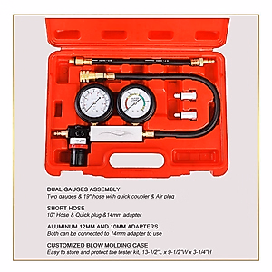 JIFETOR Cylinder Leak Down Tester Kit and Engine Compression Pressure Gauge Test Set