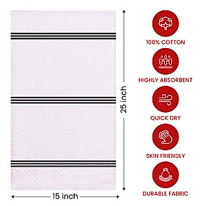 Infinitee Xclusives Kitchen Towels – Pack of 6, 100% Cotton 15x25 Inches Absorbent Dish Towels - 425 GSM Tea Towel, Terry Kitchen Dishcloth Towels + White Washcloths Set – Pack of 12