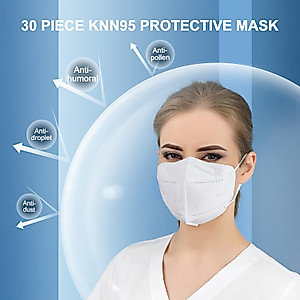 KN95 Face Mask 30pcs Disposable Face Masks Individual Packed Safety 5 Layers Breathable Cup Dust Masks Filtration>95% for Adults Men Women(White)