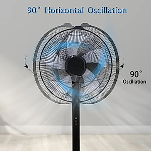 HealSmart 15" Adjustable 12 Levels Speed Pedestal Stand Fan with Remote Control for Indoor, Home, Office and College Dorm Use, 90 Degree Horizontal Oscillating, 9 Hours Timer, Black,2-Pack