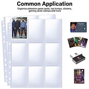 Trading Card Sleeve Pages, PANDRI 100 Pack 9 Pocket Trading Card Storage Album Pages 11 Holes Fit 3 Ring Binder