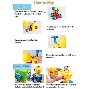 NEXTAKE Balloon Powered Car Inertial Power Vhicle Balloon Power Racer Launcher Rocket Spaceman Educational Scientific Experiment Toy Vehicle Toy for Kids with 12 Balloons (with Yellow Launch Pad)