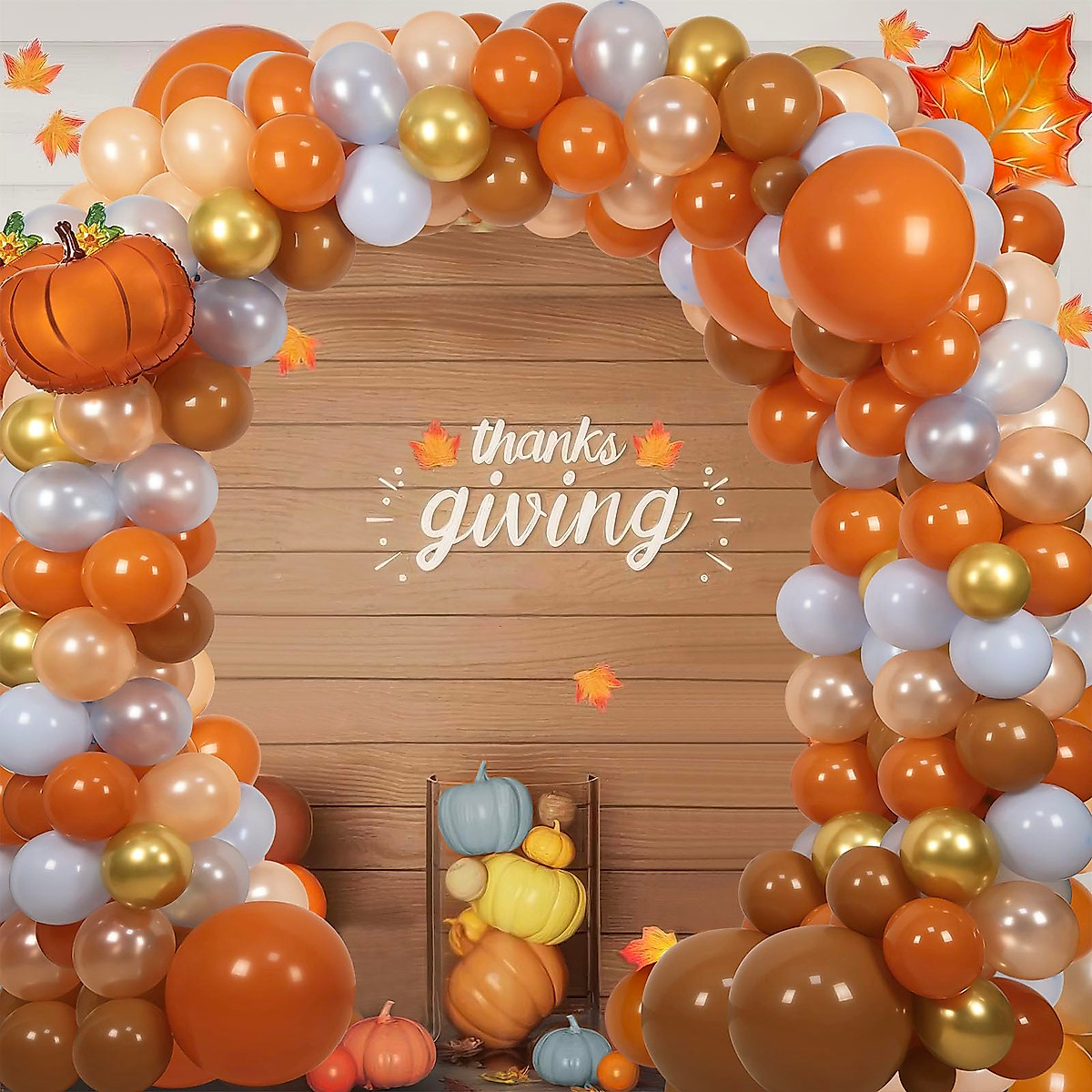 Fall Balloon Arch Garland Kit, 18" 10" Retro Burnt Orange Gold Blue Fall Balloons Decorations for Fall Baby Shower Decorations Autumn Thanksgiving Little Pumpkin Birthday Party Decorations