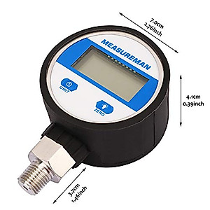MEASUREMAN 2-1/2" dial, Digital Industrial Vacuum Gauge with 1/4"NPT Lower Mount, Stainless Steel case and Connection, 15psi, 1%,Battery Powered, with LED Light