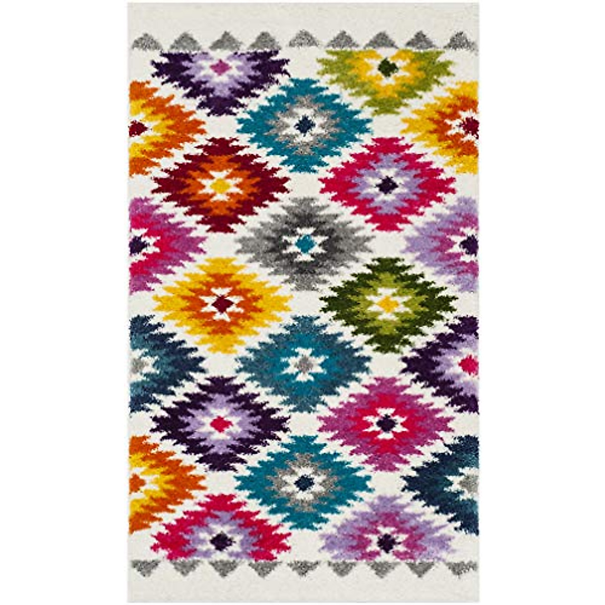 SAFAVIEH Fiesta Shag Collection 3' x 5' Cream / Multi FSG374A Modern Non-Shedding Living Room Bedroom Dining Room Entryway Kids Area Rug