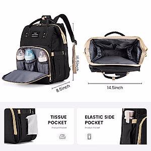 REPIG Diaper Bag Backpack with Changing Station, Large Baby Diaper Bag, Multifunctional Travel Diaper Waterproof Backpack for Baby Boy & Girls, with Portable Diaper Pad, Black