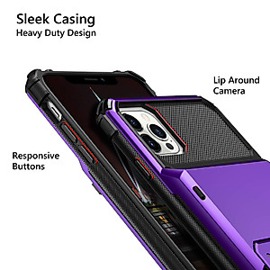 Vofolen Compatible with iPhone 12 Pro Max Case 5G Wallet 4-Card Slot Credit Card Holder Flip Hidden Pocket Dual Layer Hybrid TPU Bumper Armor Protective Hard Shell Back Cover (Purple)