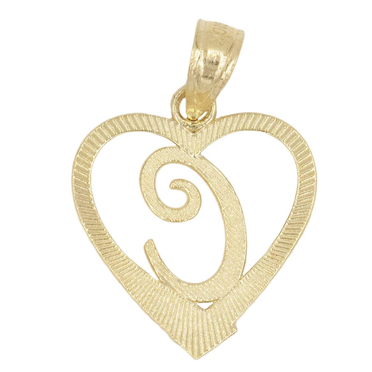 Ice on Fire Jewelry 10k Solid Gold Initial Pendant in Heart Frame with Diamond Cut Finish, Available in Different Letters of Alphabet Personalized Charm for Women (C)