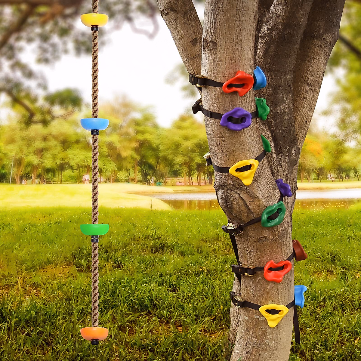 12 Ninja Tree Climbing Holds and 6.56FT Climbing Rope for Kids, Tree Climber Climbing Kit for Outdoor Ninja Warrior Obstacle Course Training