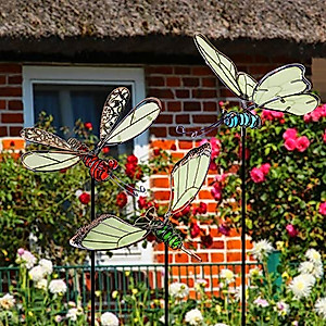 Juegoal 20 Inch Butterfly Garden Stakes Decor, Dragonfly Stakes, Hummingbird Glow in Dark Metal Yard Art for Mom, Mothers Day Ideal Gifts, Indoor Outdoor Lawn Pathway Patio Ornaments, Set of 3