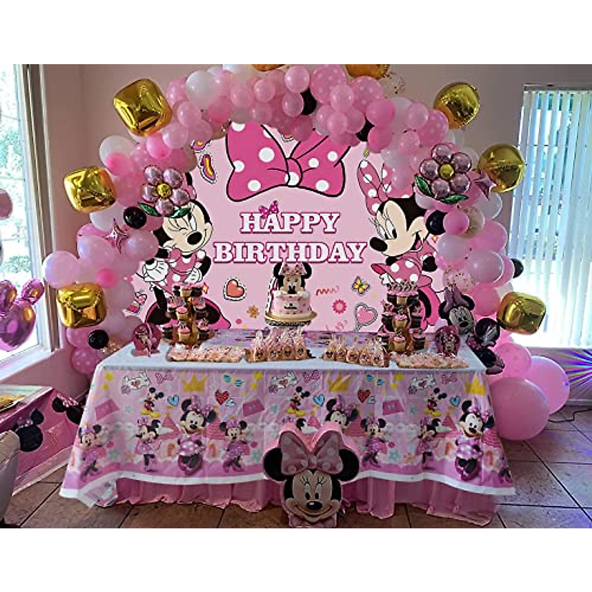 Pink Mouse Backdrop Bowknot Girls Birthday Party Decorations Cartoon Mouse 7x5ft Birthday Party Photography Background Baby Shower Decoration Photo Booth Studio Prop