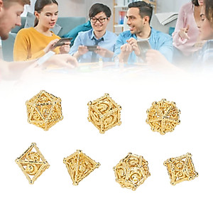 7pcs Dice Set, Hollow Out Exquisite Carved Keep Balance Copper Polyhedral Dice Set for Board Games