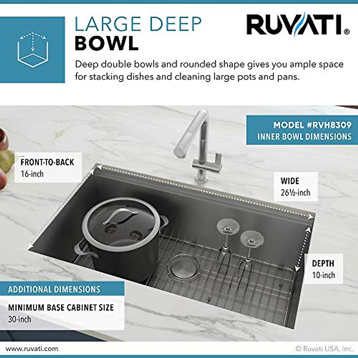 Ruvati 28-inch Workstation Ledge Undermount 16 Gauge Stainless Steel Kitchen Sink Single Bowl - RVH8309