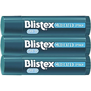 Blistex Medicated Lip Balm, 0.15 Ounce, Pack of 3 – Prevent Dryness & Chapping, SPF 15 Sun Protection, Seals in Moisture, Hydrating Lip Balm, Easy Glide Formula for Full Coverage