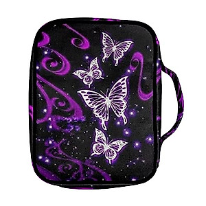 BIGCARJOB Womens Bible Cover Purple Butterfly Print Portable Bible Cover Carrier Tote Bags with Bookmark Bible Holder Girls Bible Cover Carrier Carrying Organizer Bag Travel Bible Cover Large Size